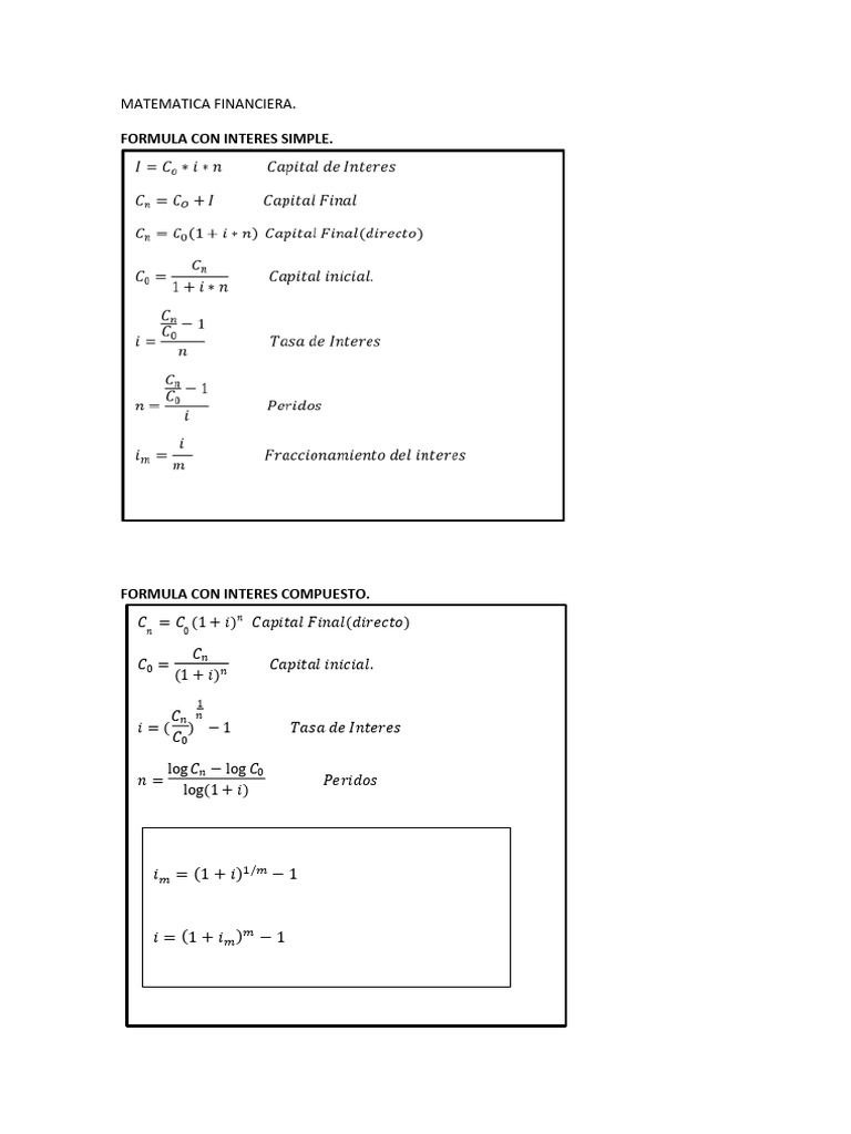 Formulas de Matematica Financiera | PDF