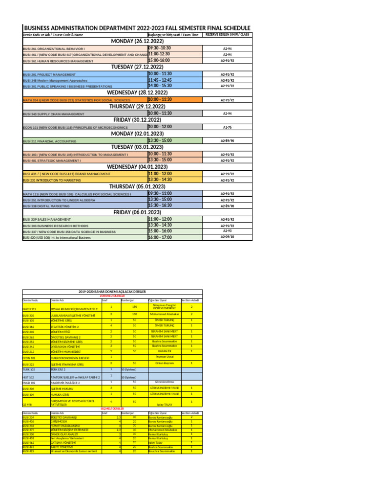 Business Final Exam Schedule 2022-2023 G Z | PDF