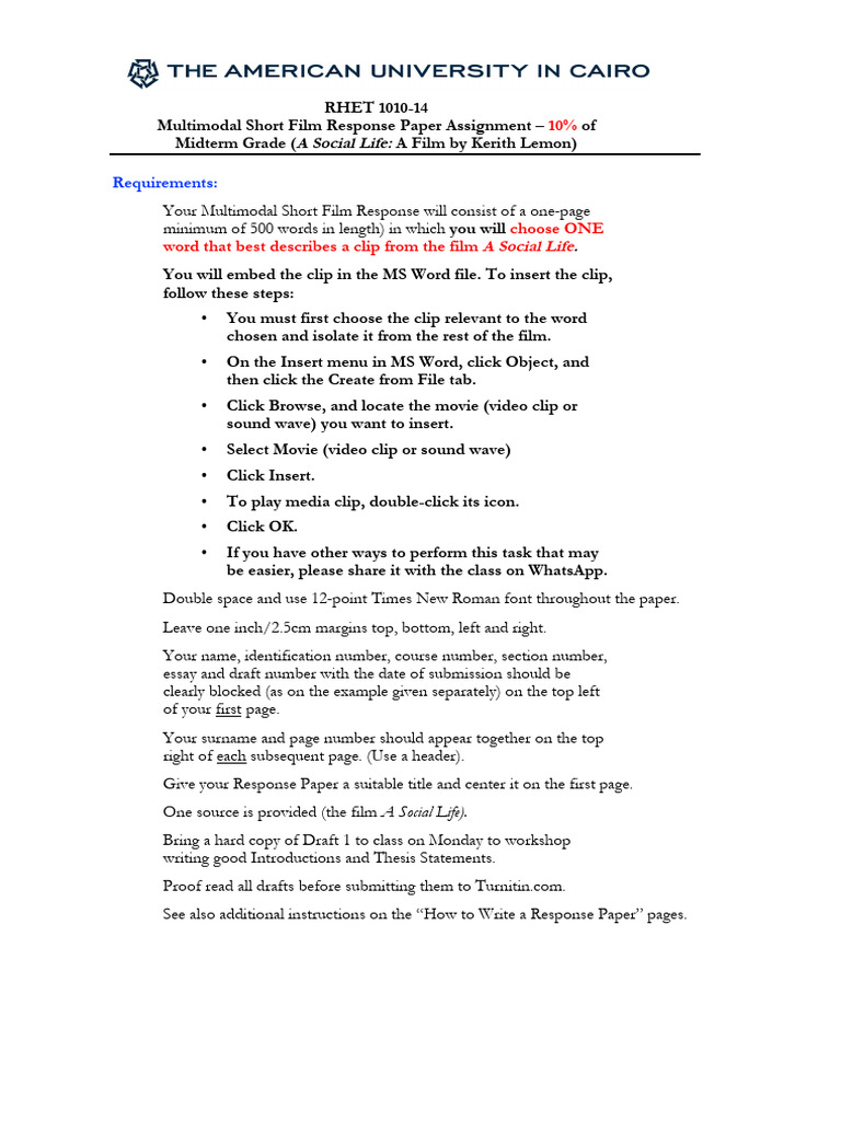 Multimodal Film Response: A Social Life | PDF | Essays | Rhetoric