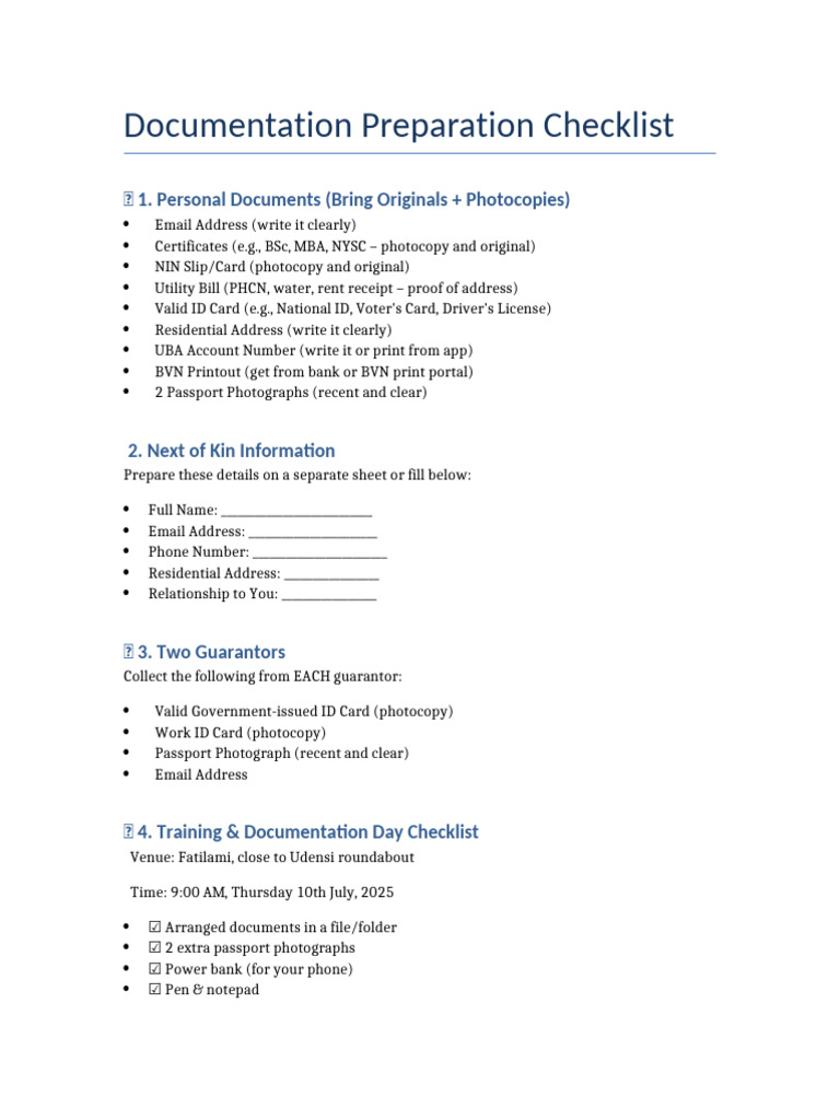 Document Preparation Checklist | PDF