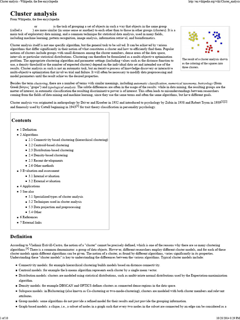 Cluster Analysis - Wikipedia, The Free Encyclopedia | PDF | Cluster ...