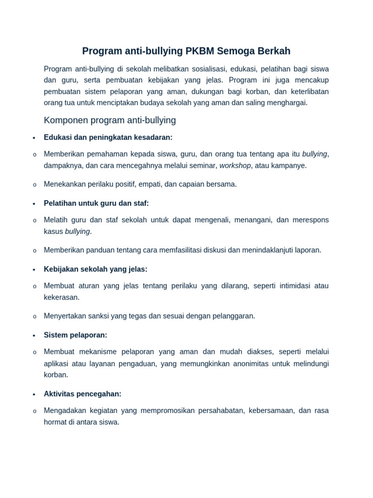 Program Anti Bullying | PDF