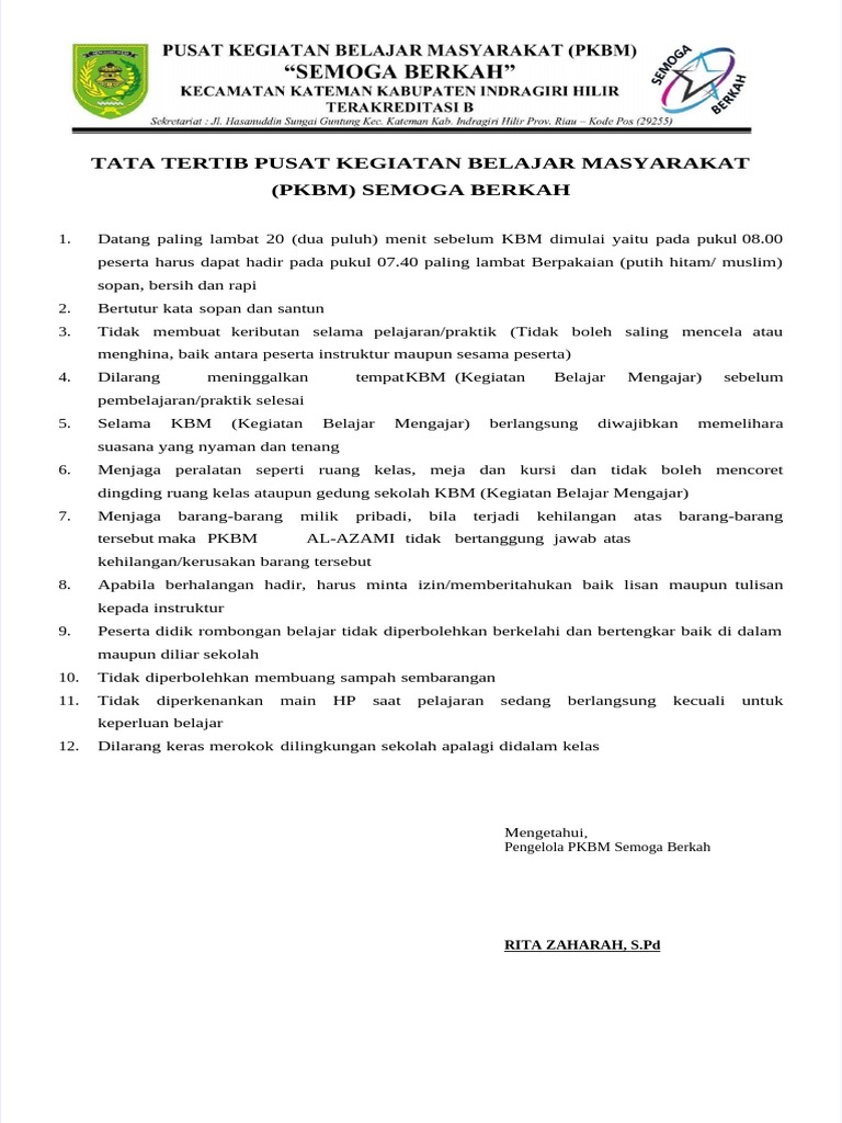 Tata Tertib PKBM | PDF