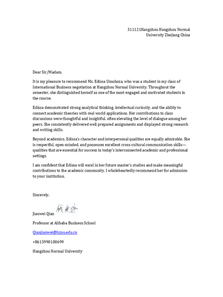 Recommendation Letter Professor | PDF