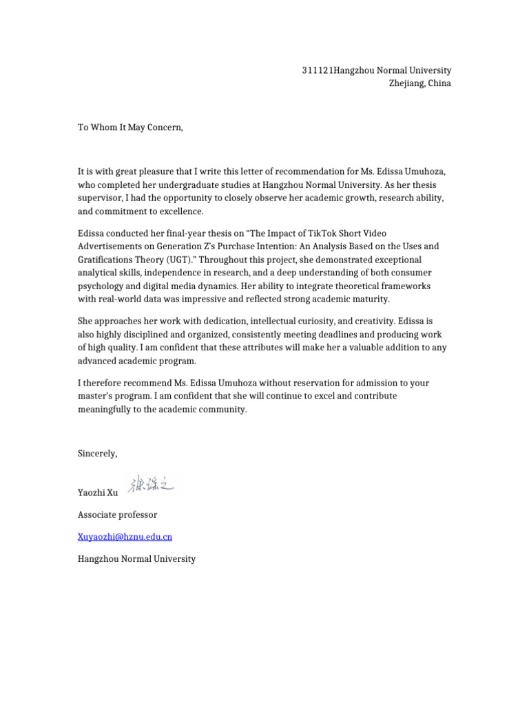 Recommendation Letter Thesis Supervisor | PDF