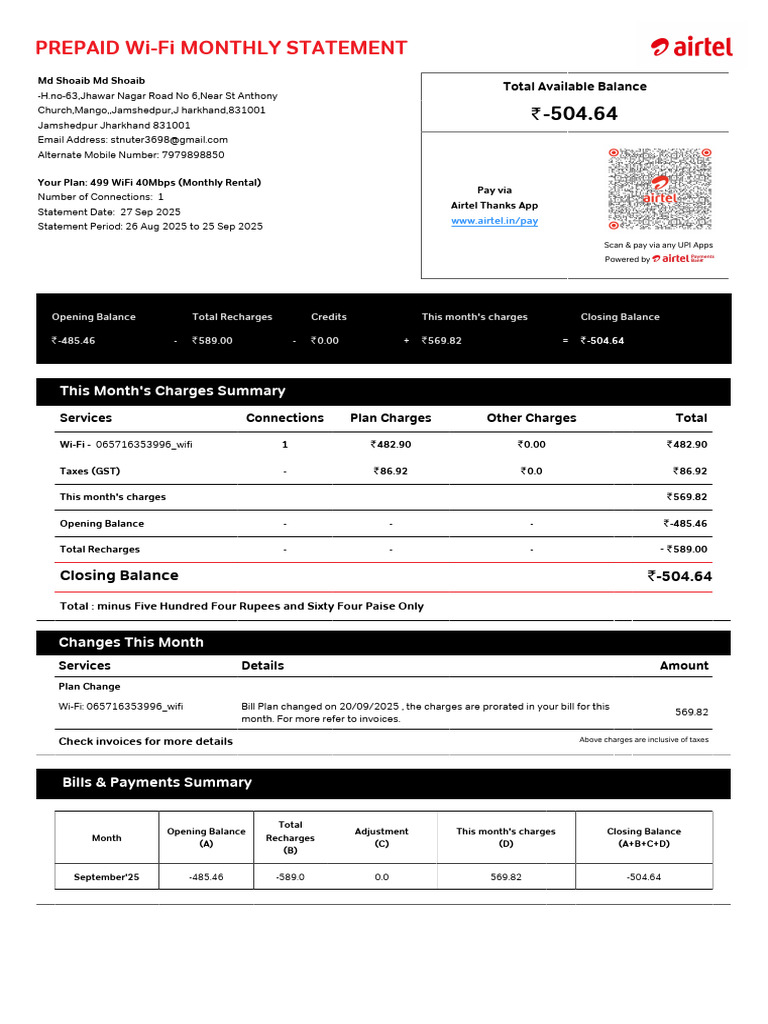 Prepaid Wi-Fi Monthly Statement: Total Available Balance | PDF | Credit ...