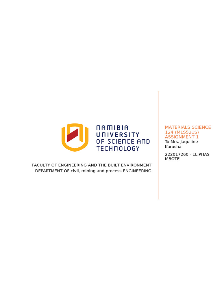 To Mrs. Jaquiline Kurasha 222017260 - ELIPHAS Mbote: Materials Science ...