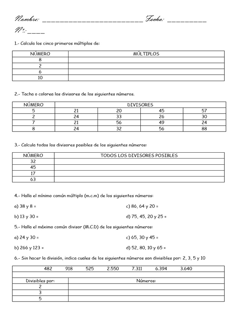 Control Tema 3 Múltiplos y Divisores | PDF