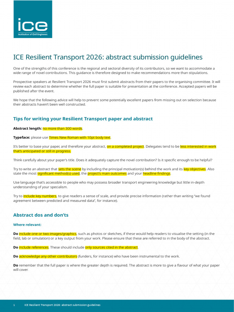 Ice Resilient Transport 2026 Abstract Submission Guidelines | PDF | Abstract (Summary)