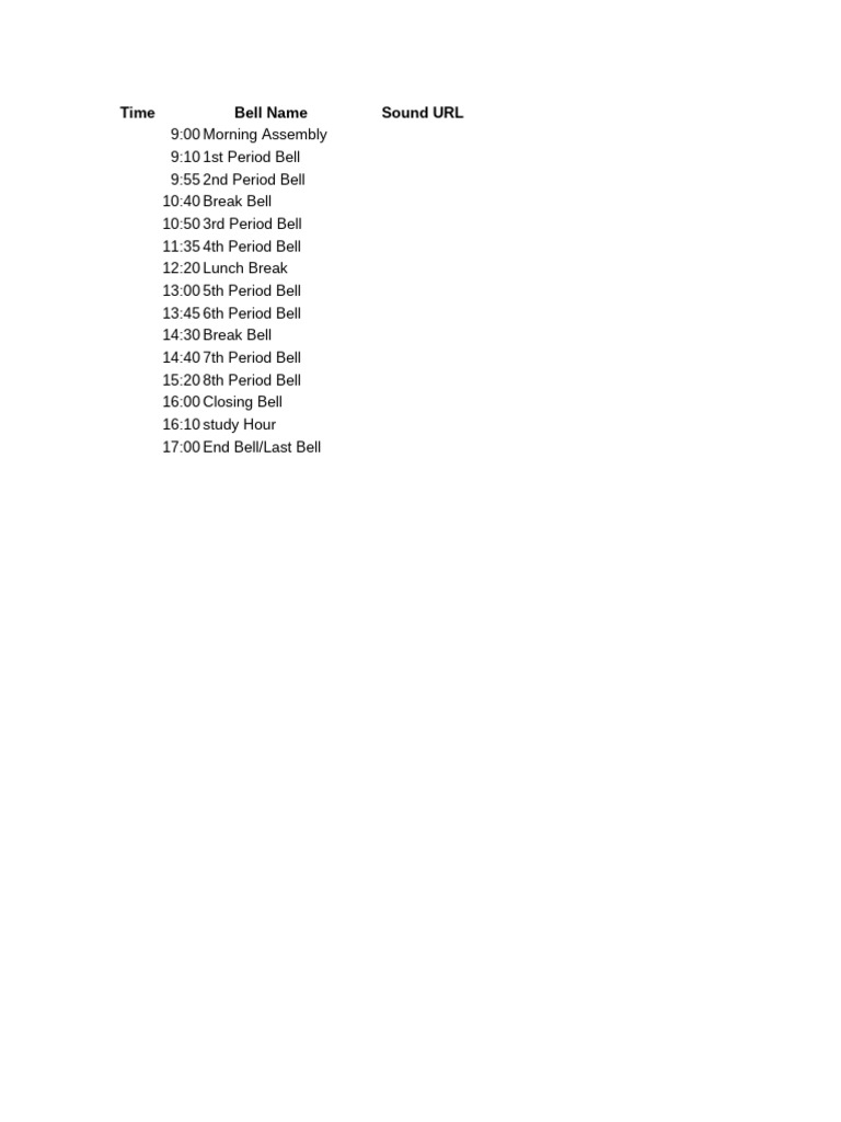 School Bell Schedule Timings | PDF