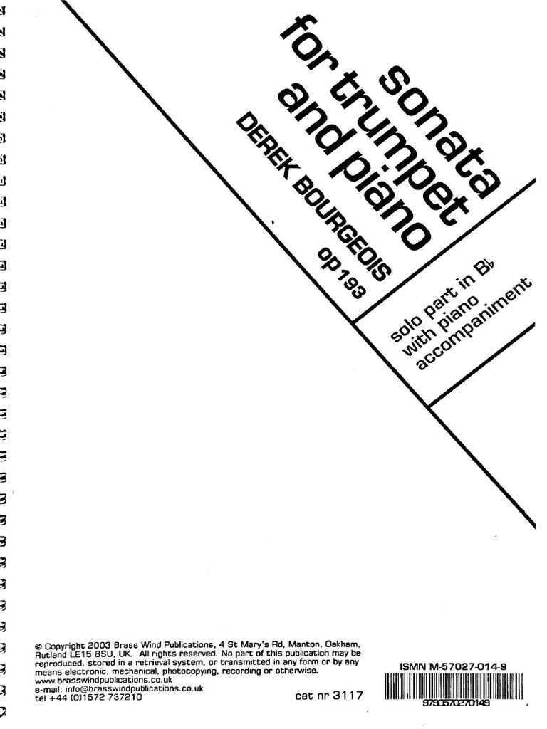 Derek Bourgeois - Sonata For Trumpet Piano Score | PDF