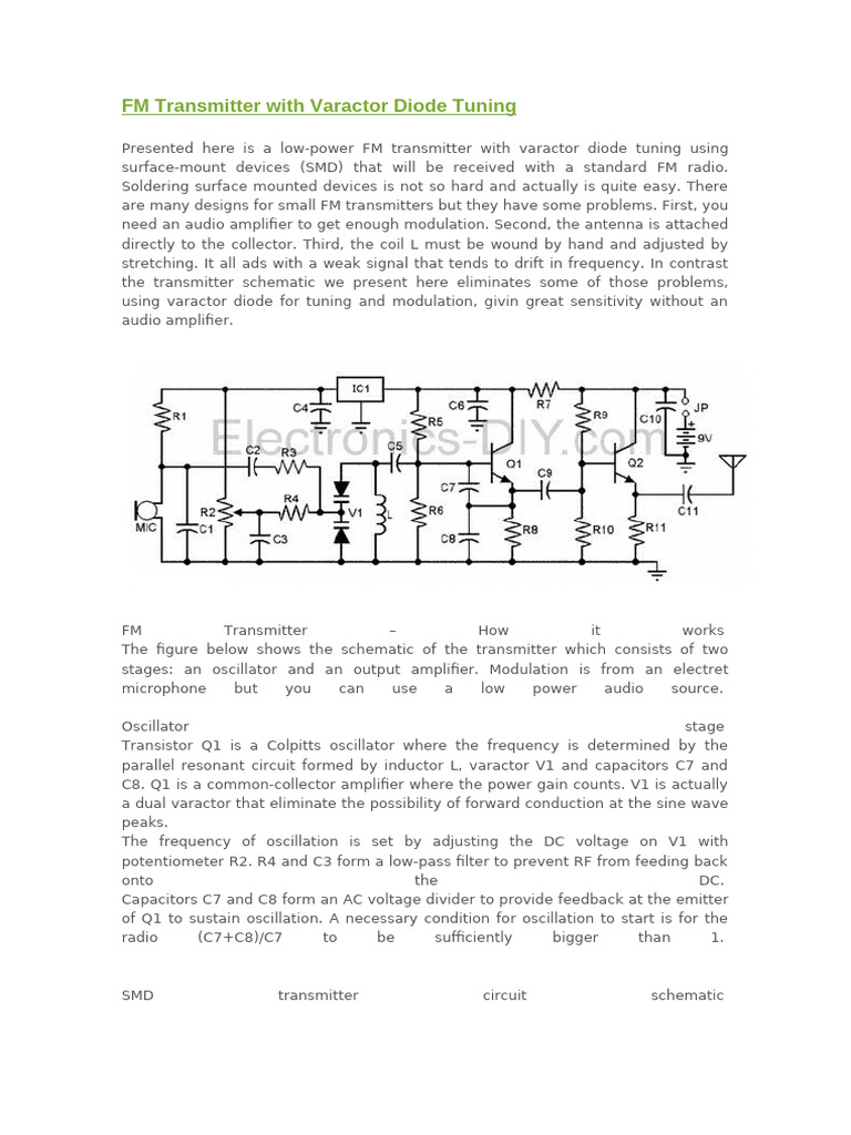 SMD FM Transmitter with Varactor Tuning | PDF | Amplifier | Electronic ...