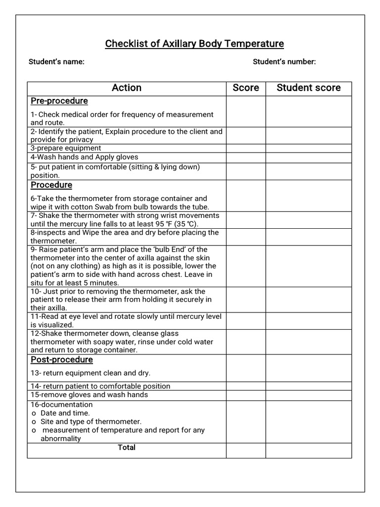 Checklist Temp Axillary.modified | PDF