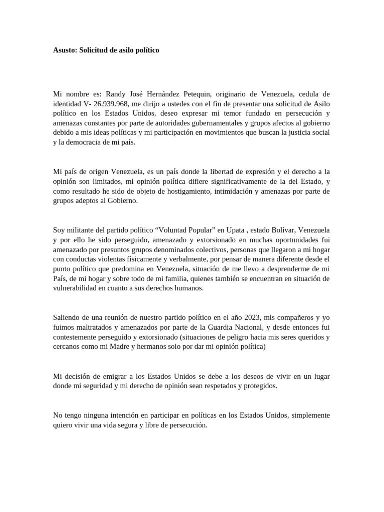 Asusto Solicitud de Asilo Politico | PDF | Persecucion