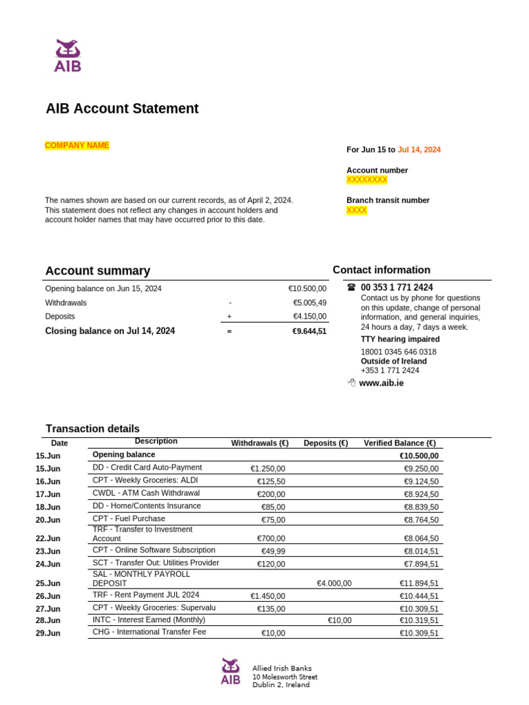 Cibc Aib - Template 1 | PDF | Money | Financial Services