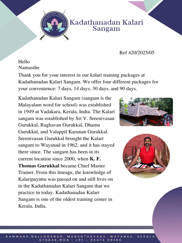 Kalari Training Packages Overview | PDF | South India | Kerala