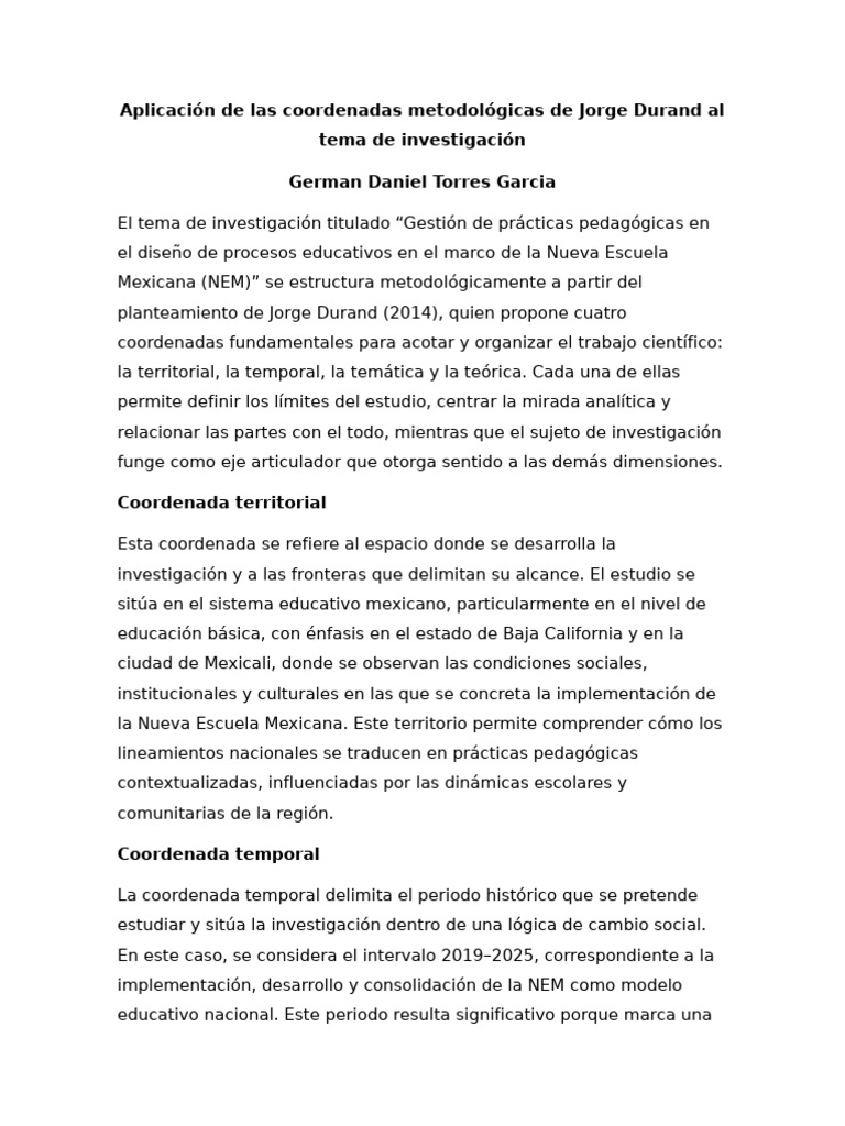 Aplicación de Las Coordenadas Metodológicas de Jorge Durand Al Tema de ...