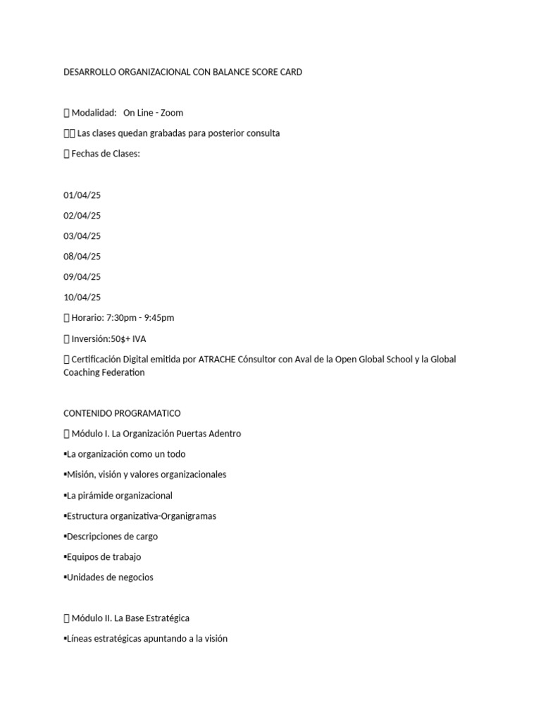 Taller Balance Score Card | PDF
