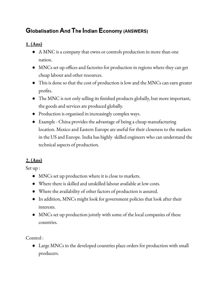 Globalisation (Answers) - Google Docs | PDF | International Trade ...