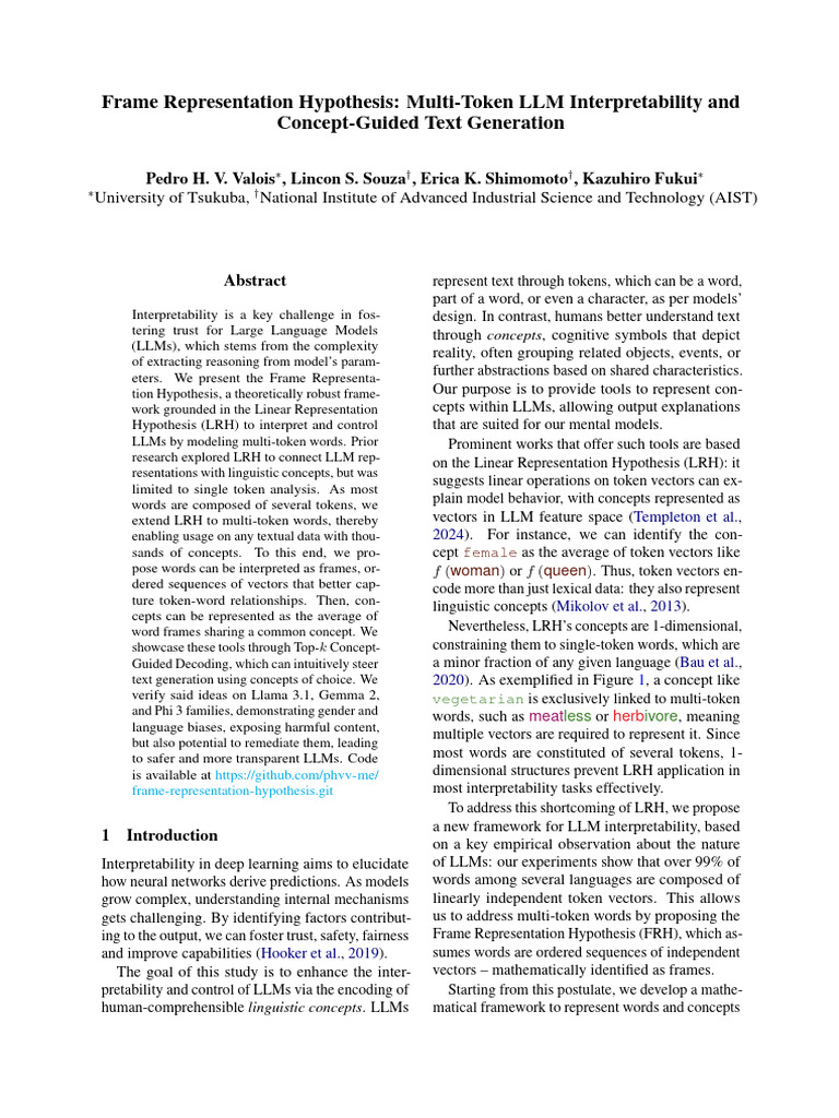Frame Representation Hypothesis Multi-Token LLM in | PDF