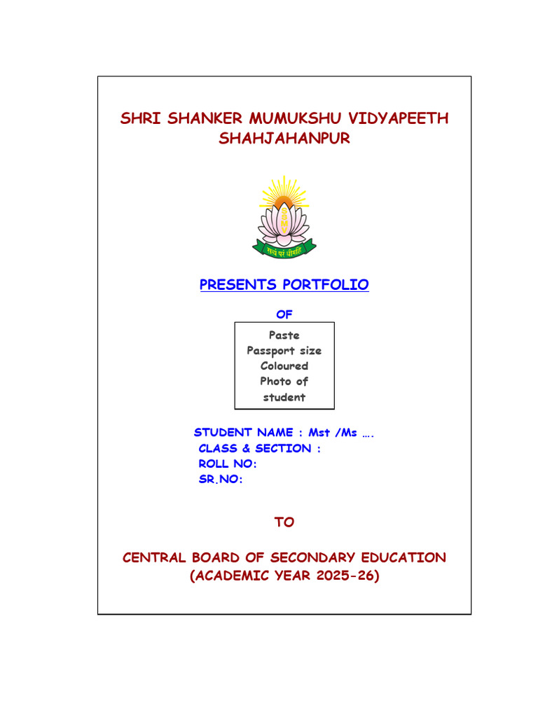Student Portfolio - Cover Page, Index, Certification | PDF