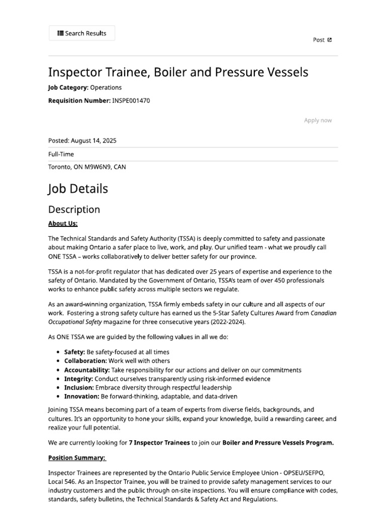 TSSA Inspector Trainee BPV | PDF