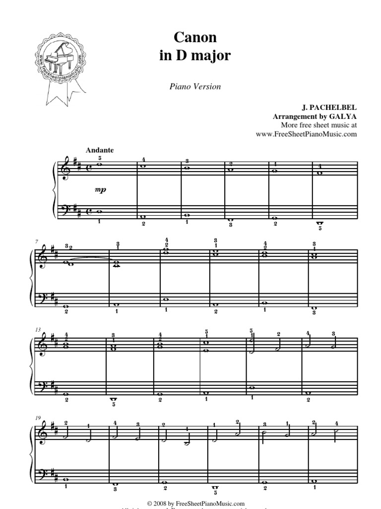 J. PACHELBEL - Canon in D Major | PDF | Baroque Music | Classical Music