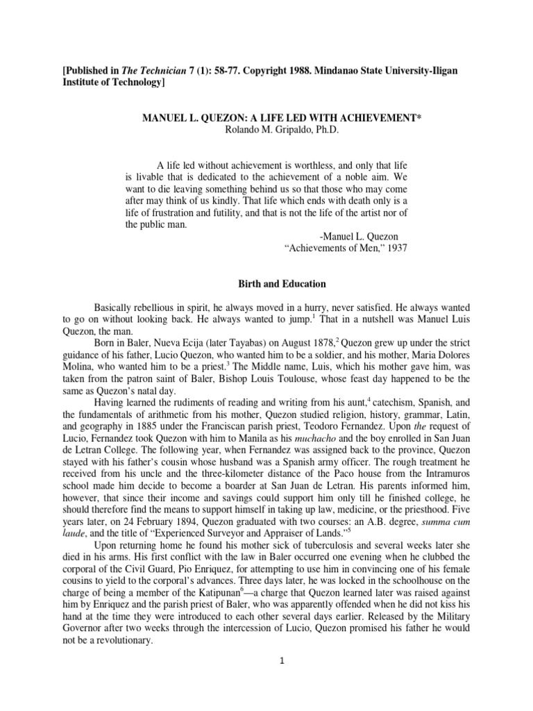 Manuel L. Quezon: Life and Achievements | PDF | Douglas Mac Arthur ...