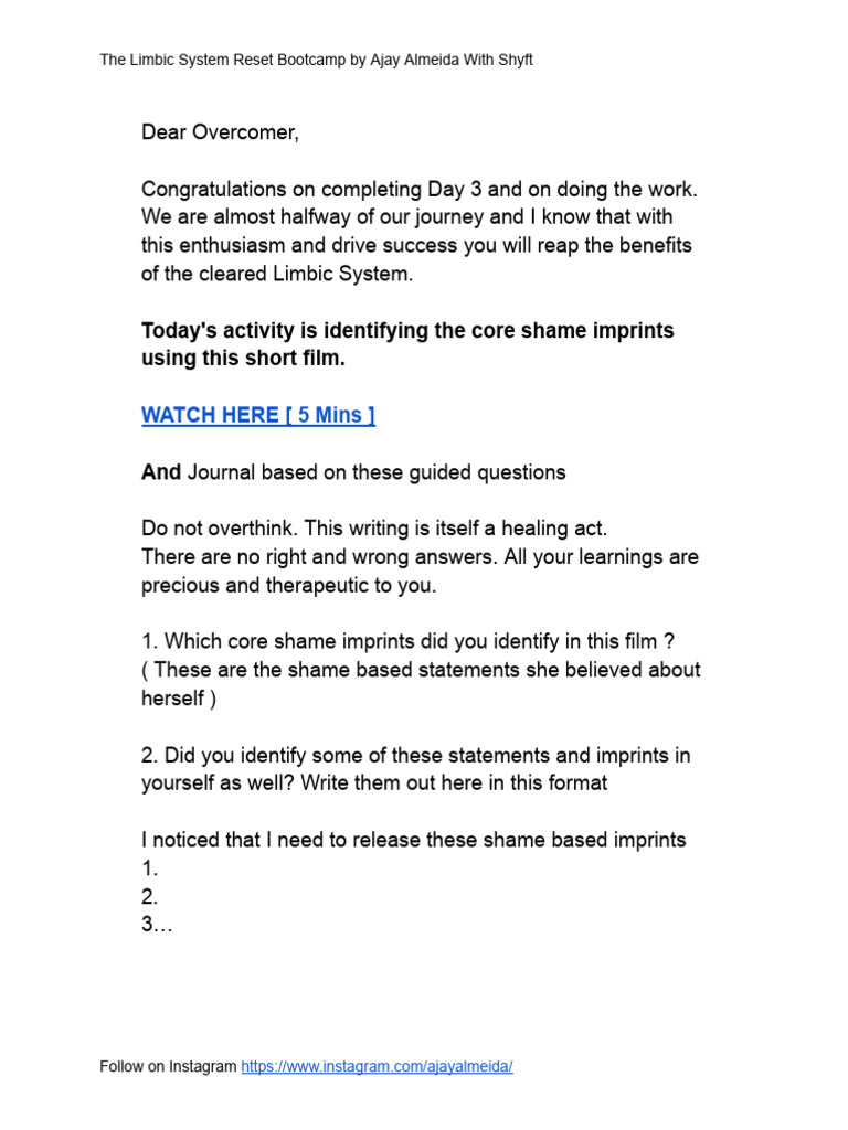 Identifying Core Shame (Short Film Activity) (Day 3) | PDF