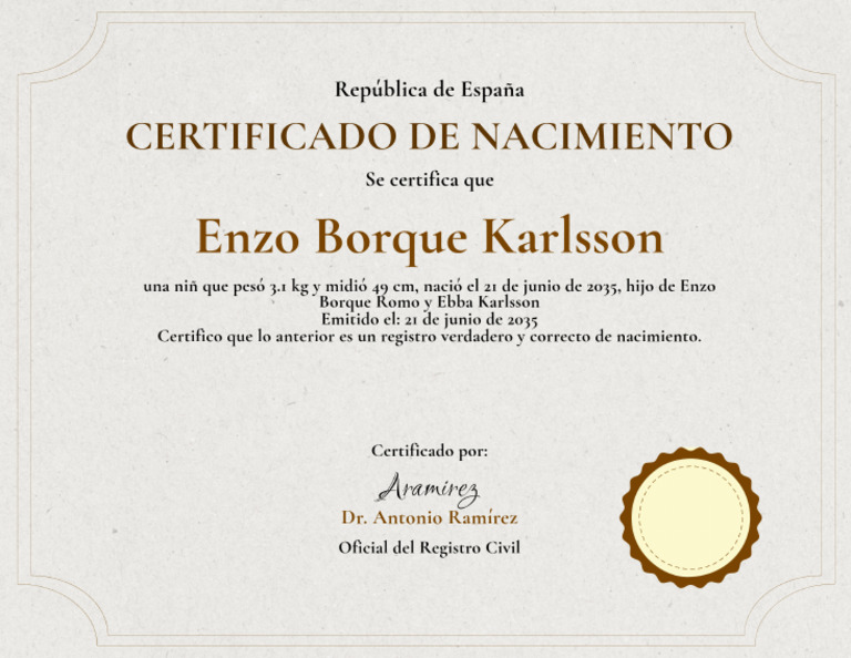 Spanish Birth Certificate Template | PDF