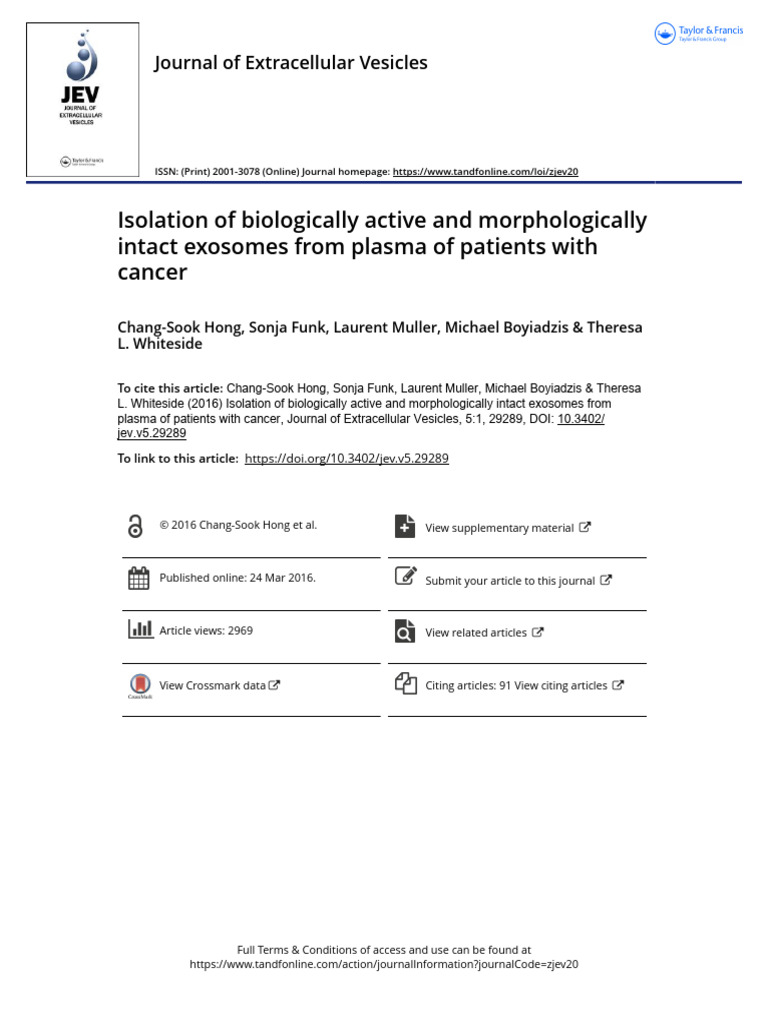 Isolation of Biologically Active and Morphologically Intact Exosomes ...