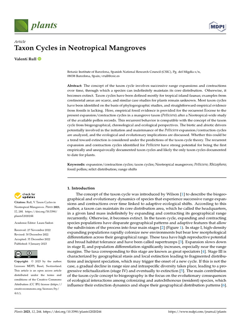 Taxon Cycles in Neotropical Mangroves | PDF | Biogeography | Ecology