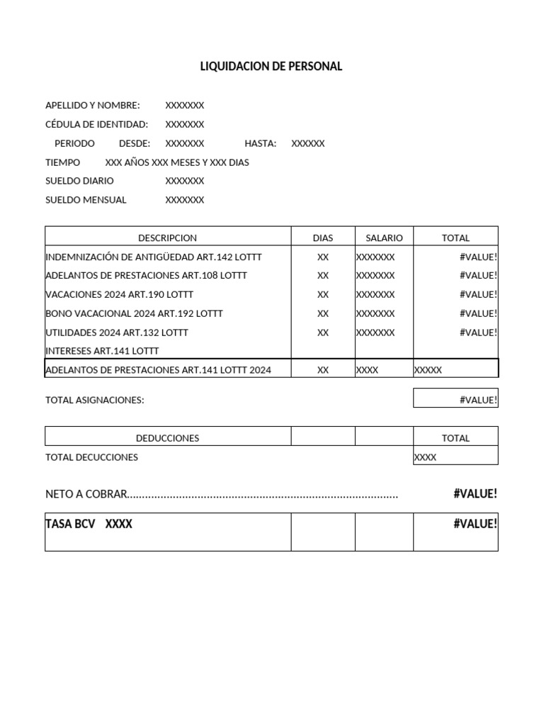 Formato Liq Vac Util Año 2025 | PDF