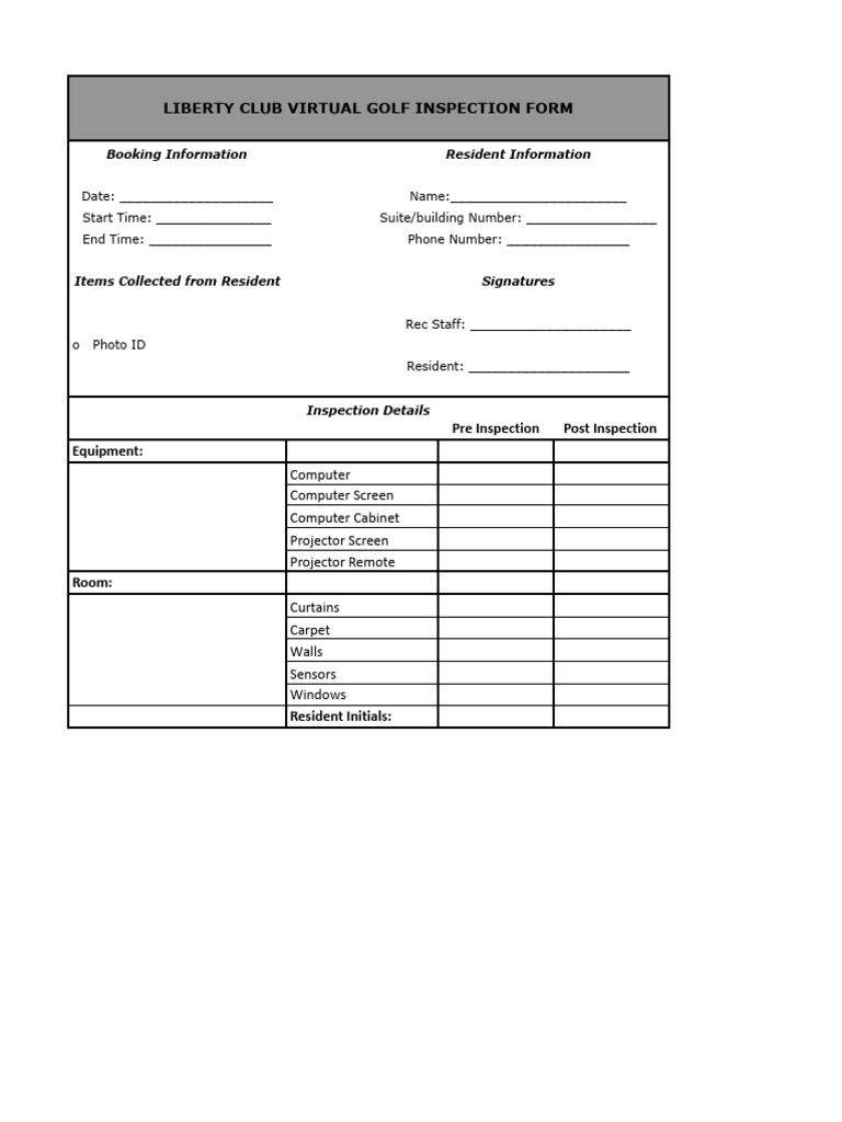 Liberty Inspection Form Virtual Golf | PDF