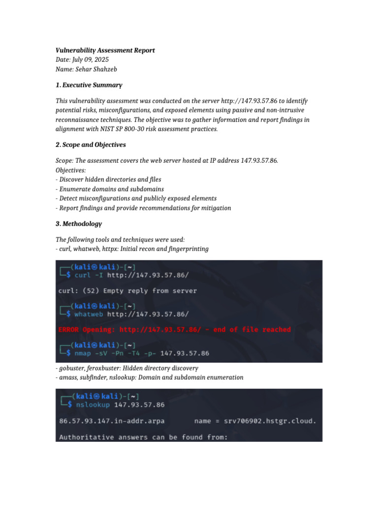 Vulnerability Assessment Report 147.93.57.86 | PDF | Security ...