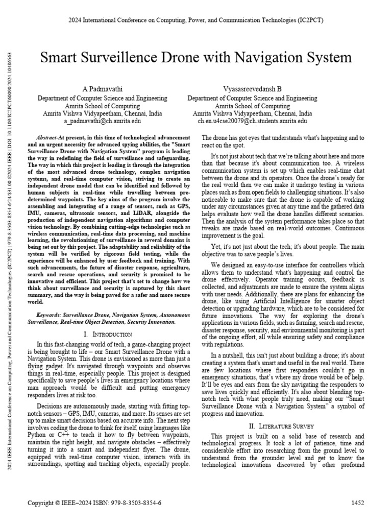 Smart Surveillence Drone With Navigation System | PDF | Unmanned Aerial ...