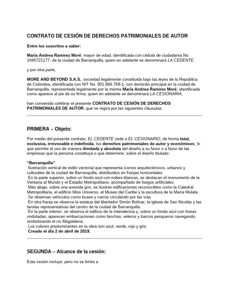 Contrato de Cesión de Derechos de Autor | PDF