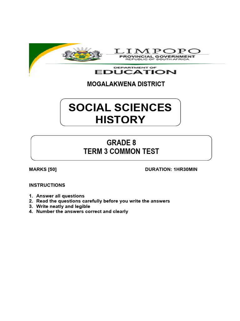 Grade 8 Term 3 History Common Test - 250908 - 211612 | PDF