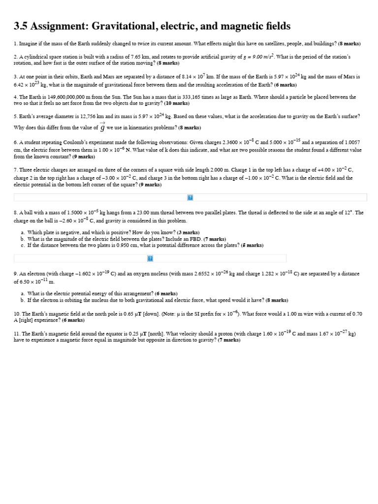 Gravitational and Electric Field Problems | PDF | Force | Mass
