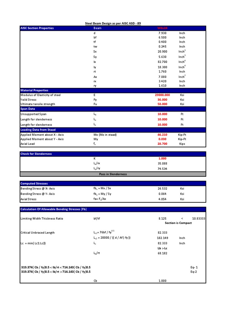 Steel Beam Design As Per AISC ASD | PDF