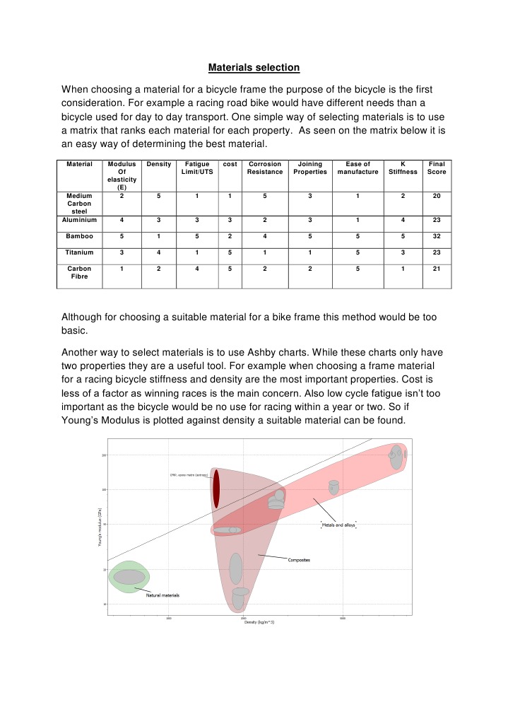 Materials Selection - Case Study (Bike Frame) | PDF