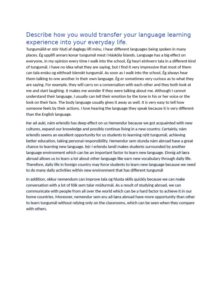 Describe How You Would Transfer Your Language Learning Experience Into ...