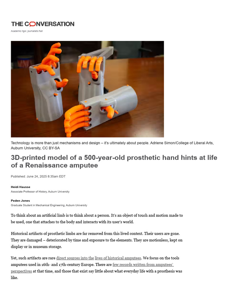 3D-Printed Model of a 500-Year-old Prosthetic Hand Hints at Life of a ...