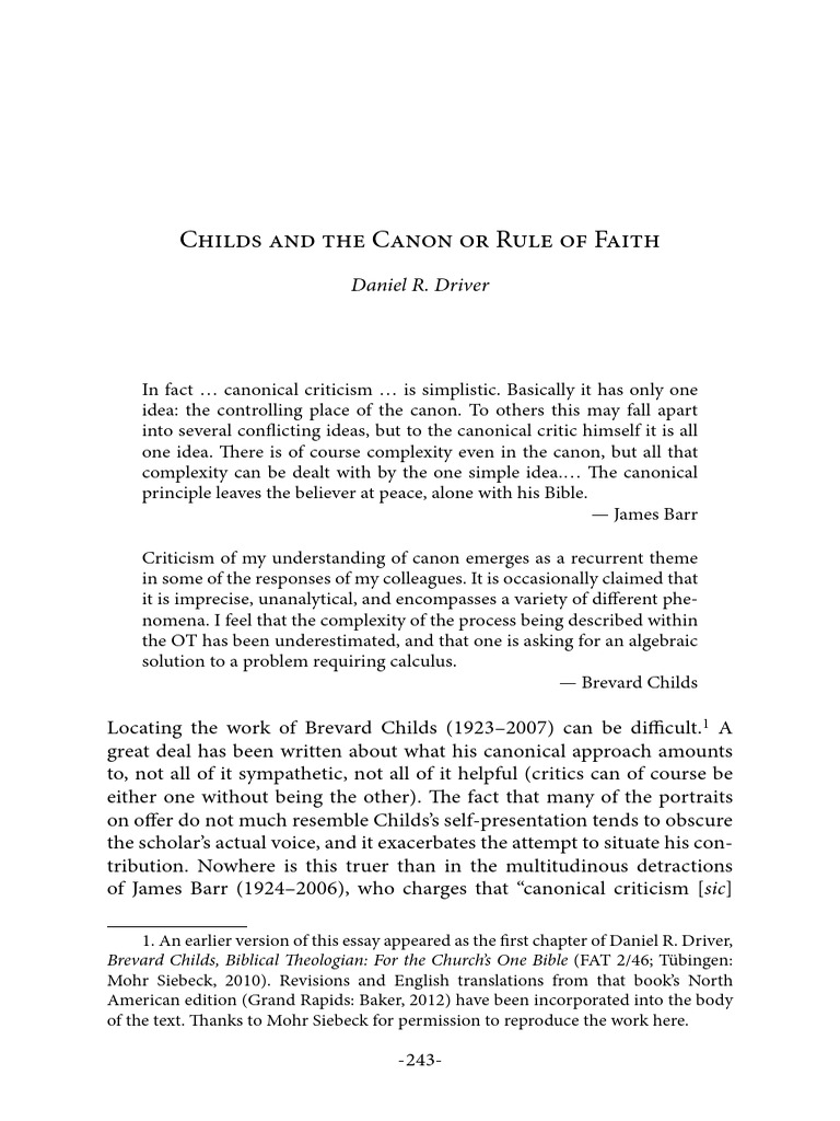 DRIVER, Daniel R. Childs and The Canon or Rule of Faith. | PDF | Bible ...