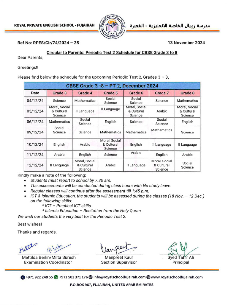 74_Periodic Test 2 Schedule for CBSE Grades 3 to 8 | PDF