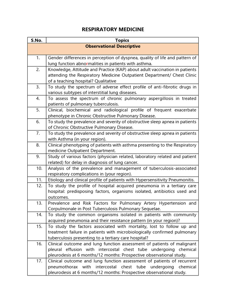 Respiratory Medicine Research Topics | PDF | Respiratory Diseases ...