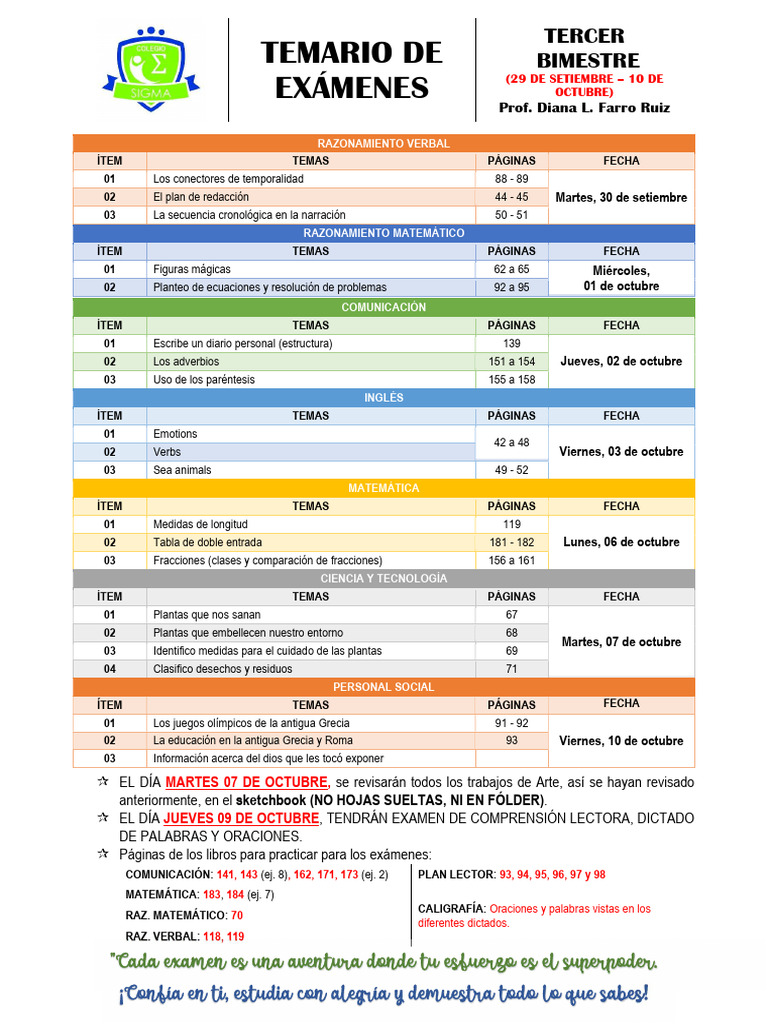Temario - Iii Bimestrs - 3er Grado | PDF