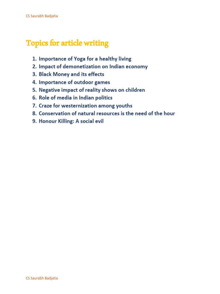 Topics For Article Writing | PDF