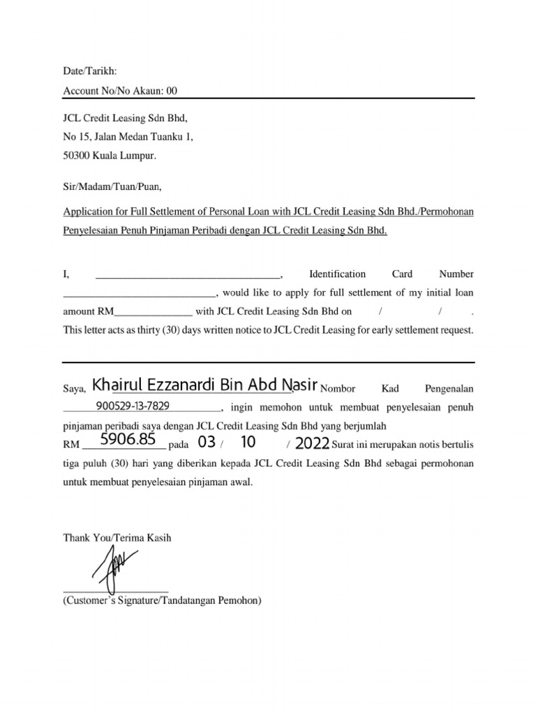 Full Settlement Request Letter | PDF
