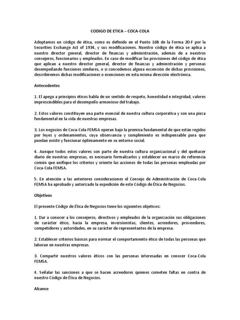 Código de Ética de Coca-Cola FEMSA | PDF | Recursos humanos | Violación